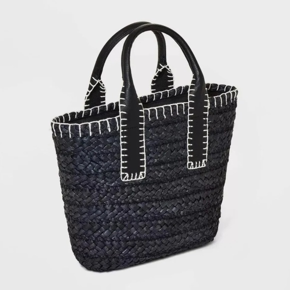 Universal Thread | Bags | Universal Thread Black Straw Mini Tote ...